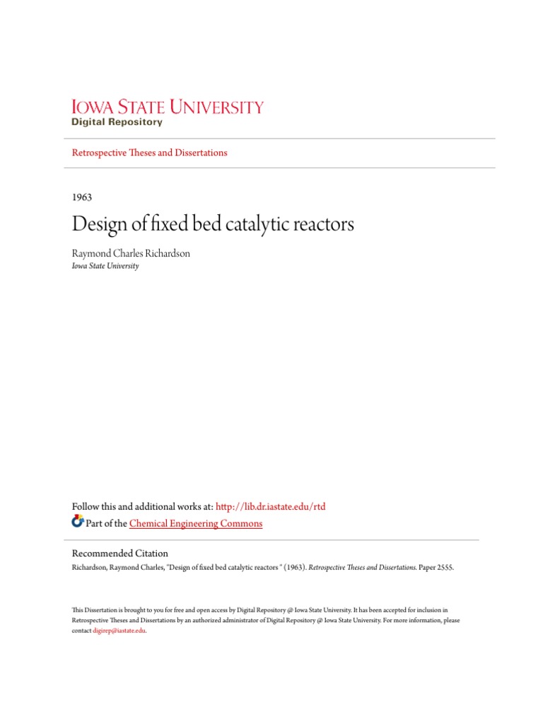 Design Of Fixed Bed Catalytic Reactors Pdf Chemical Reactor