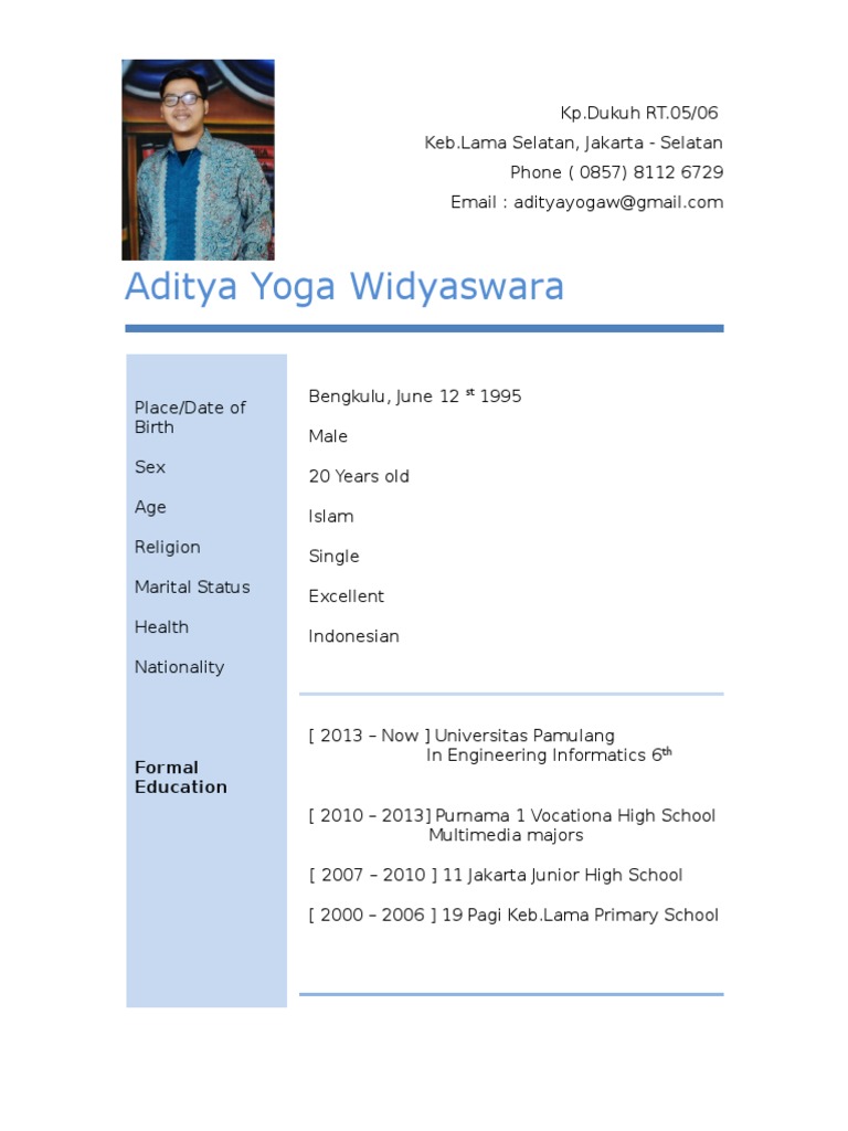 Aditya Yoga Widyaswara: Formal Education | PDF | Career & Growth