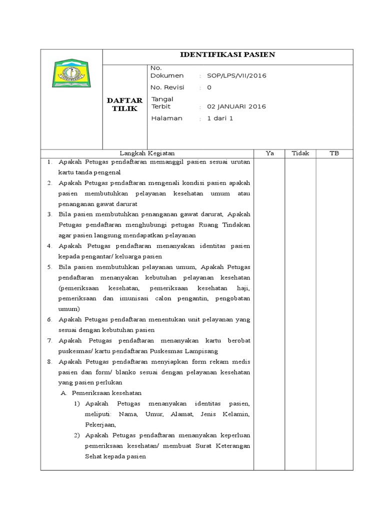7.1.1.5. Form Survei Identifikasi Pasien | PDF