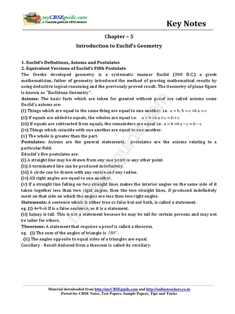Euclid's Geometry: Key Concepts | PDF | Teaching Methods & Materials