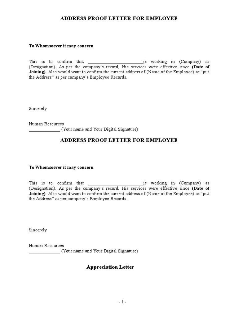 Employee Address Verification Letter Template | PDF | Nature