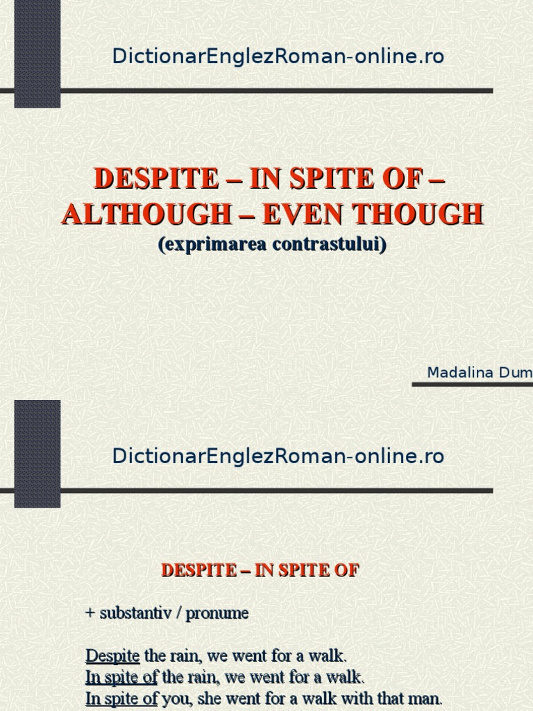 Despite - in Spite of - Although - Even Though | PDF