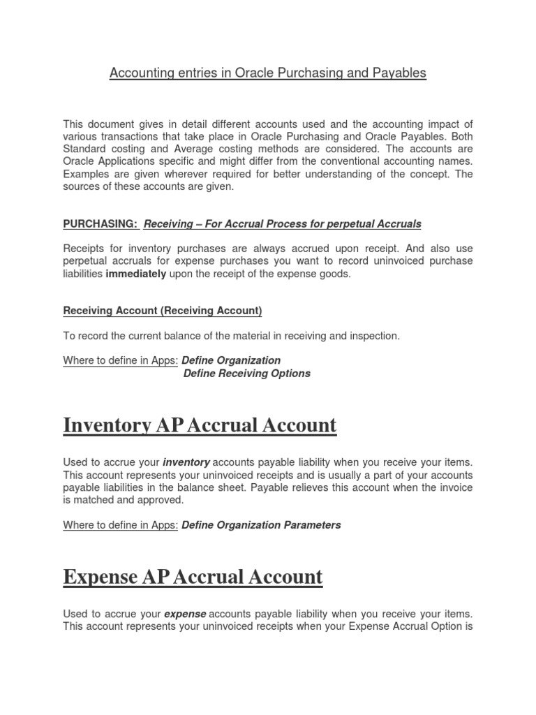 Accounting Entries In Oracle Purchasing And Payables Pdf Accounts Payable Debits And Credits