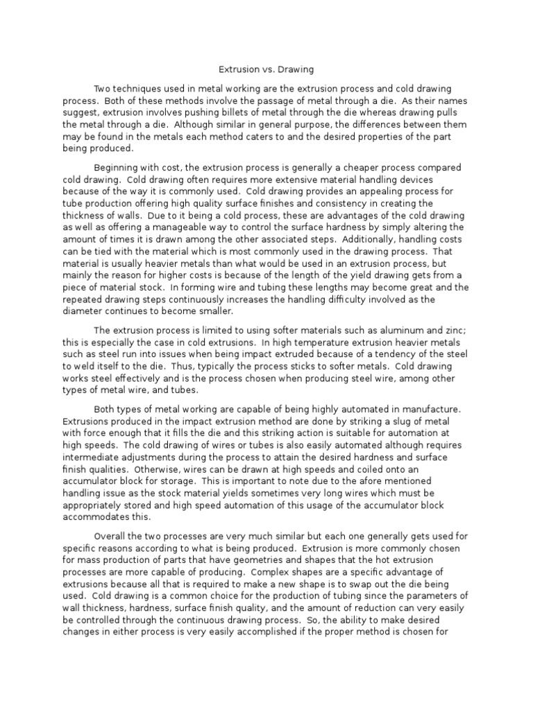 Extrusion Vs Drawing | PDF | Extrusion | Industrial Processes