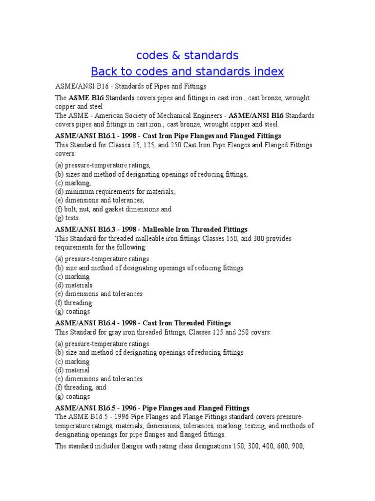 ASME Standard List of Piping and Fittings | PDF | Pipe (Fluid ...