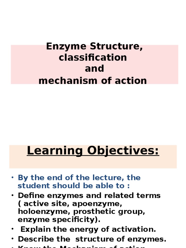 Enzyme Structure, Classification and Mechanism of Action | Download ...