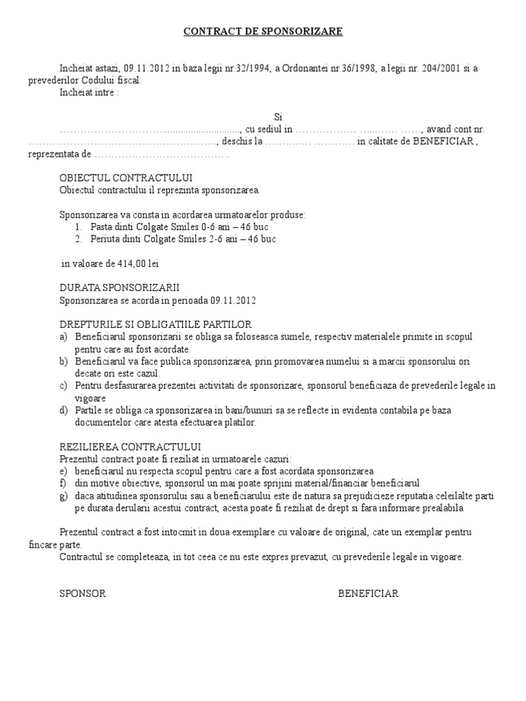 Contract de Sponsorizare | PDF