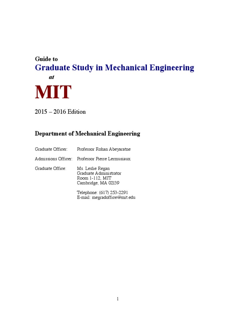 Graduate Study in Mechanical Engineering: Guide To | PDF | Graduate School | Thesis