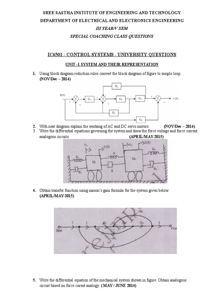 Sree Sastha Institute of Engineering and Technology Control Systems ...
