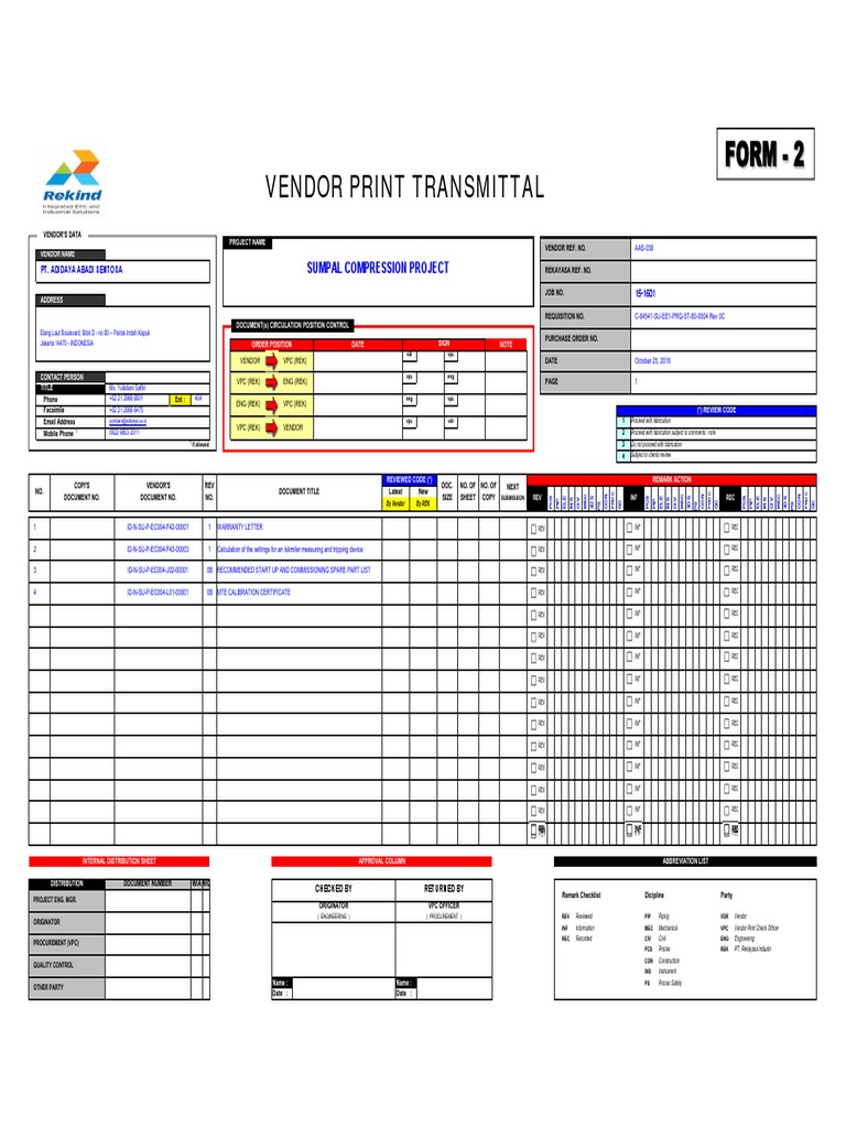 Vendor Print Transmittal Checklist | PDF | Business | Technology ...