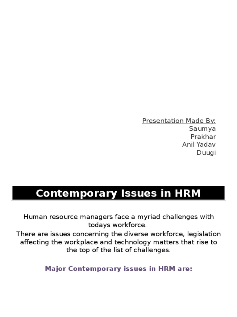 Contemporary Issues in HRM | PDF | Human Resource Management ...
