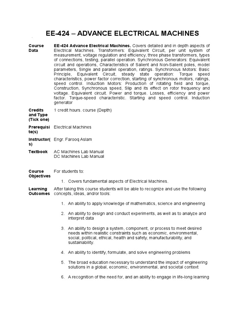 Advance Electrical Machine Lab | PDF | Electricity | Force