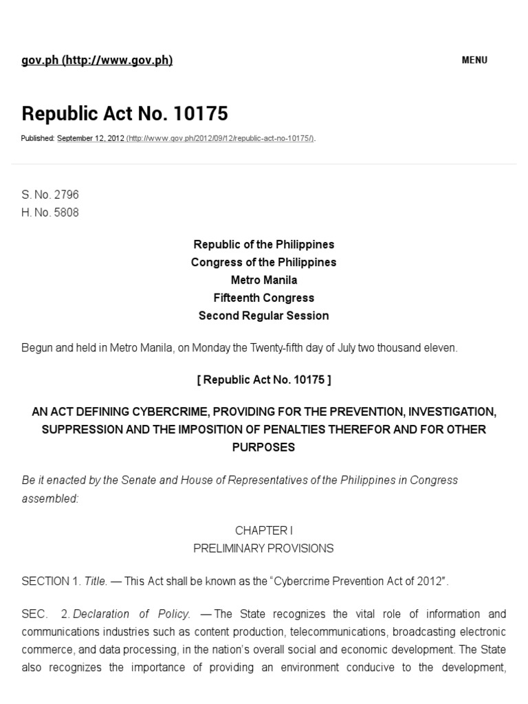 Republic Act No 10175 | Download Free PDF | Computer Security | Security