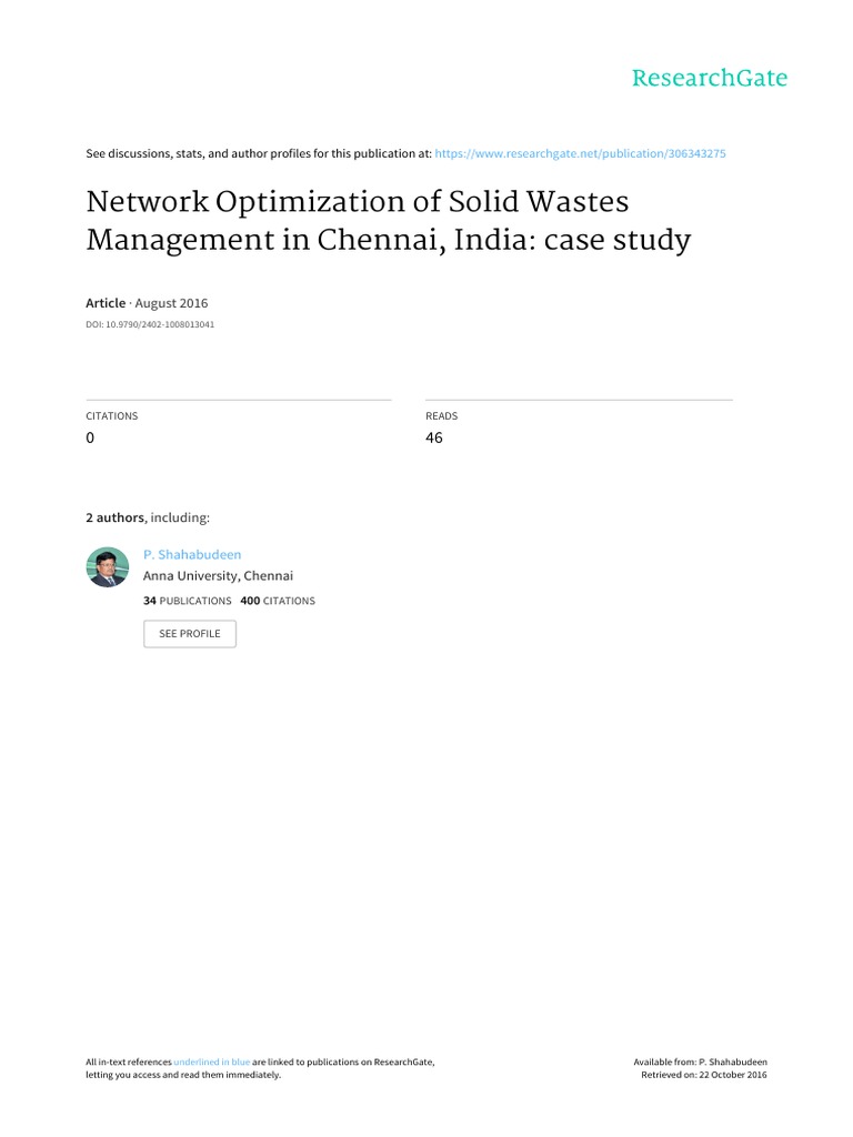 Solid Waste Management Optimization in Chennai | PDF | Municipal Solid ...