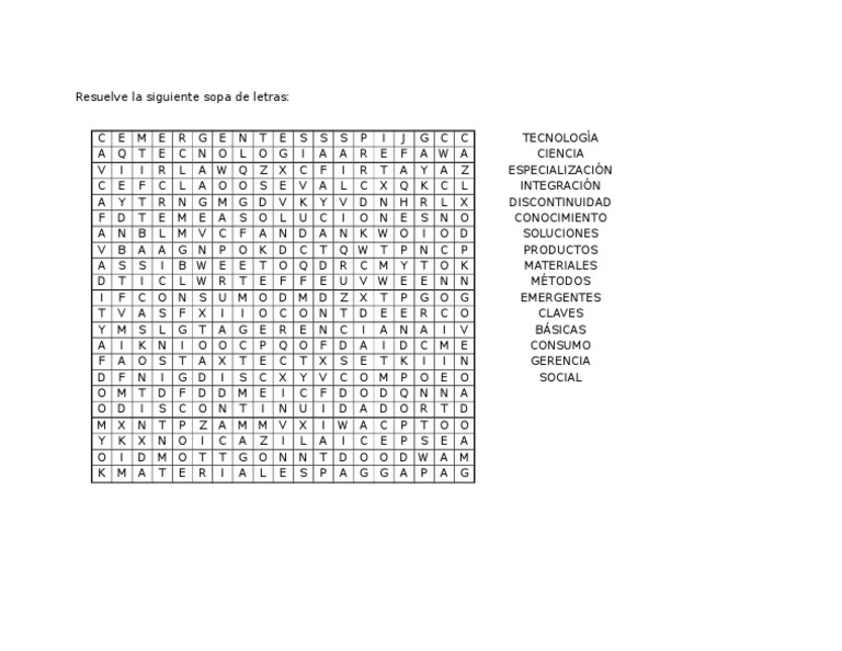 Sopa de Letras Tecnología y Ciencia | PDF