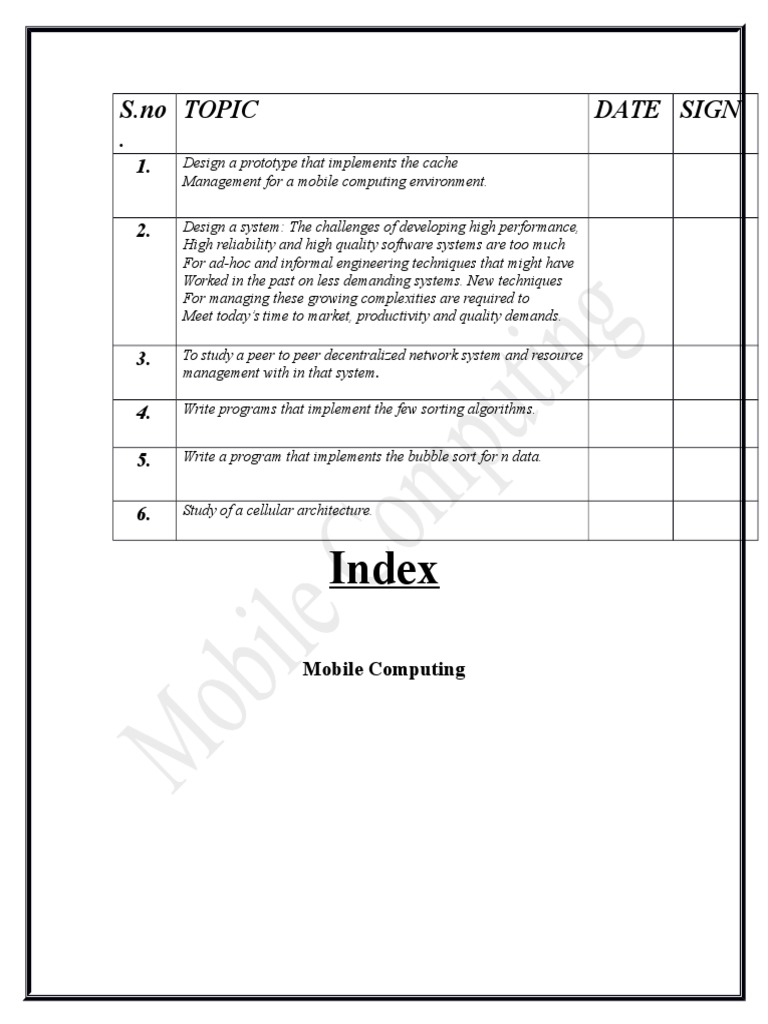 Index: S.no - Topic Date Sign | PDF