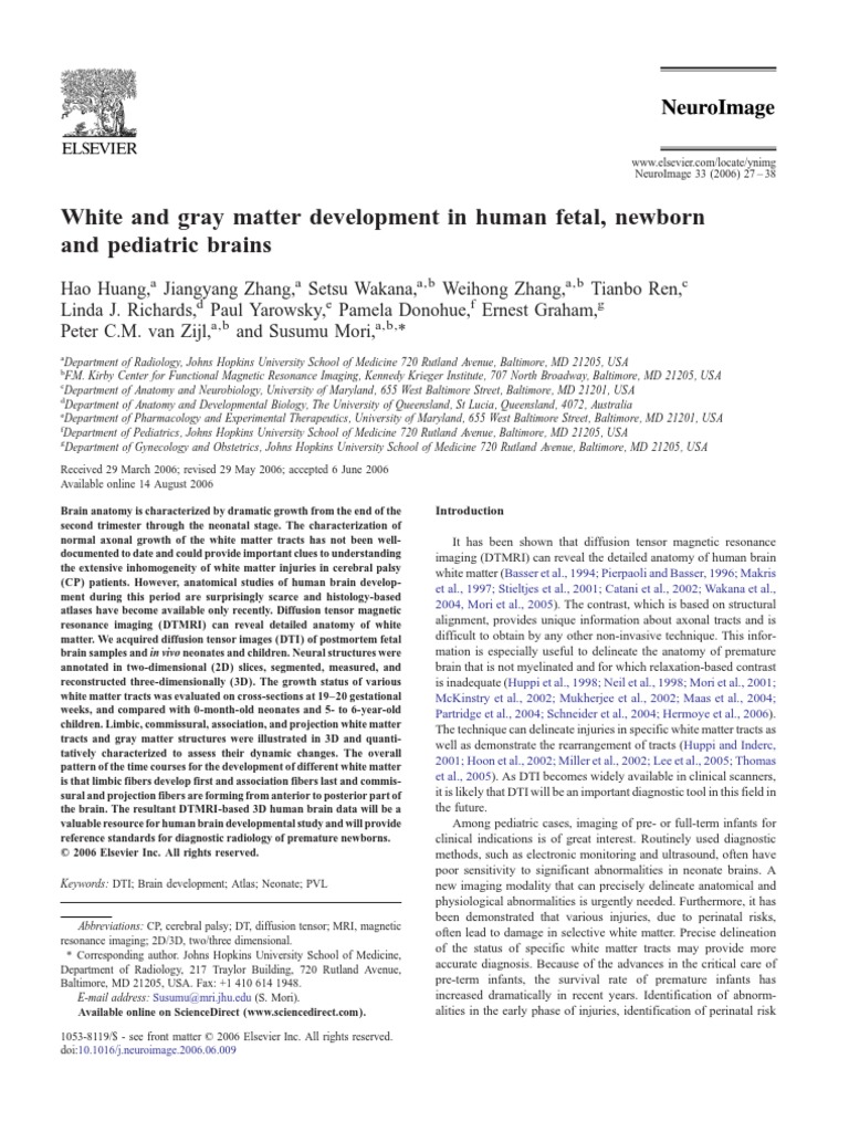 White and Gray Matter Development in Human Fetal, Newborn and Pediatric ...