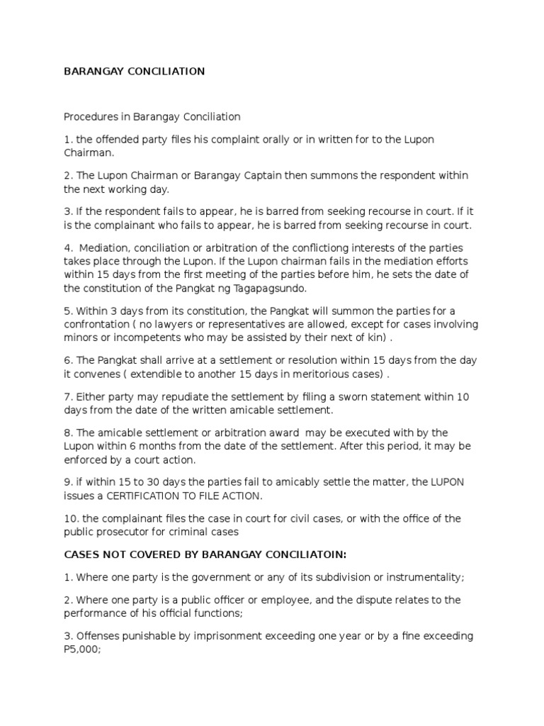 Procedures and Exceptions for Barangay Conciliation | PDF