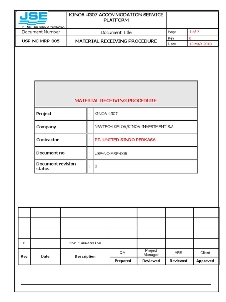 KINOA 4307 Material Receiving Procedure | PDF | Specification ...