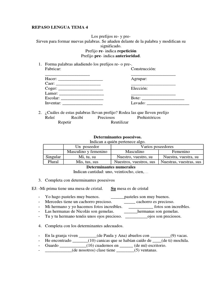 Repaso Lengua Tema 4 | PDF