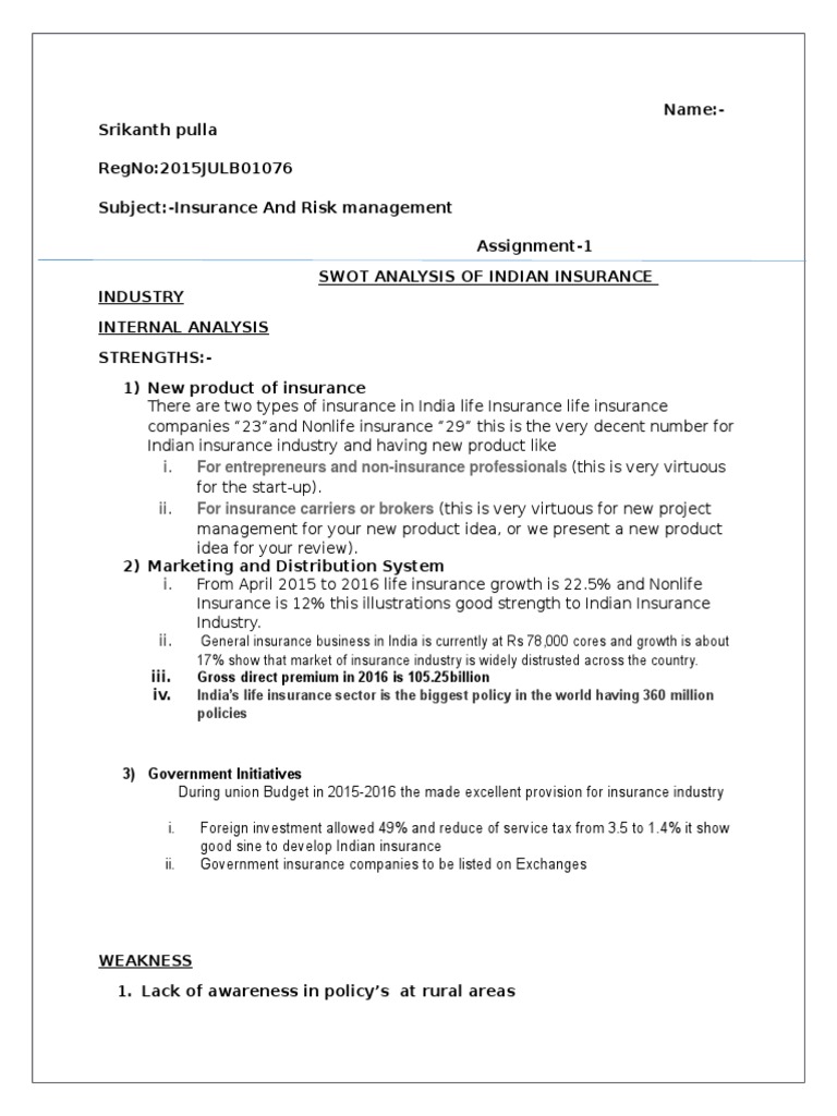 Swot Analysis of Indian Insurance Industry | PDF | Insurance | Life ...