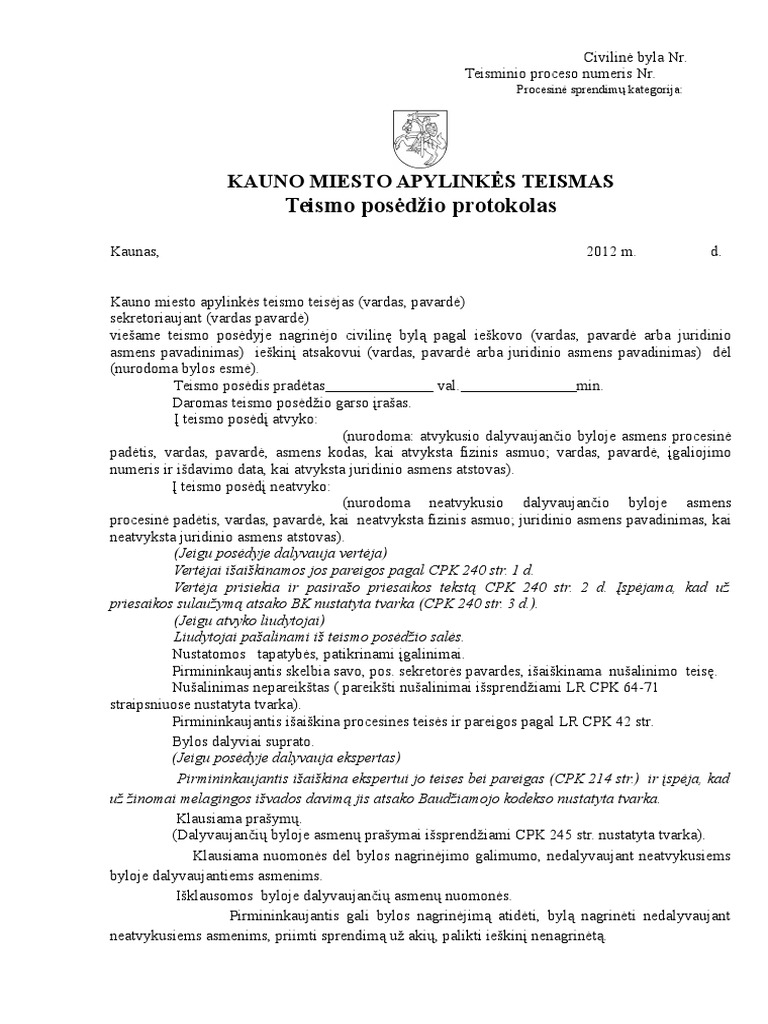 Teismo Posėdžio Protokolo PVZ | PDF