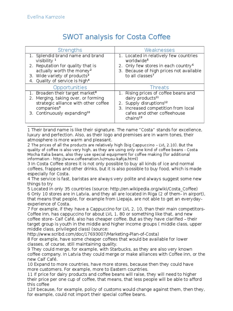 SWOT Analysis of Costa Coffee | PDF | Coffeehouse | Coffee