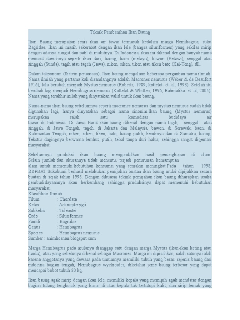 Teknik Pembenihan Ikan Baung | PDF