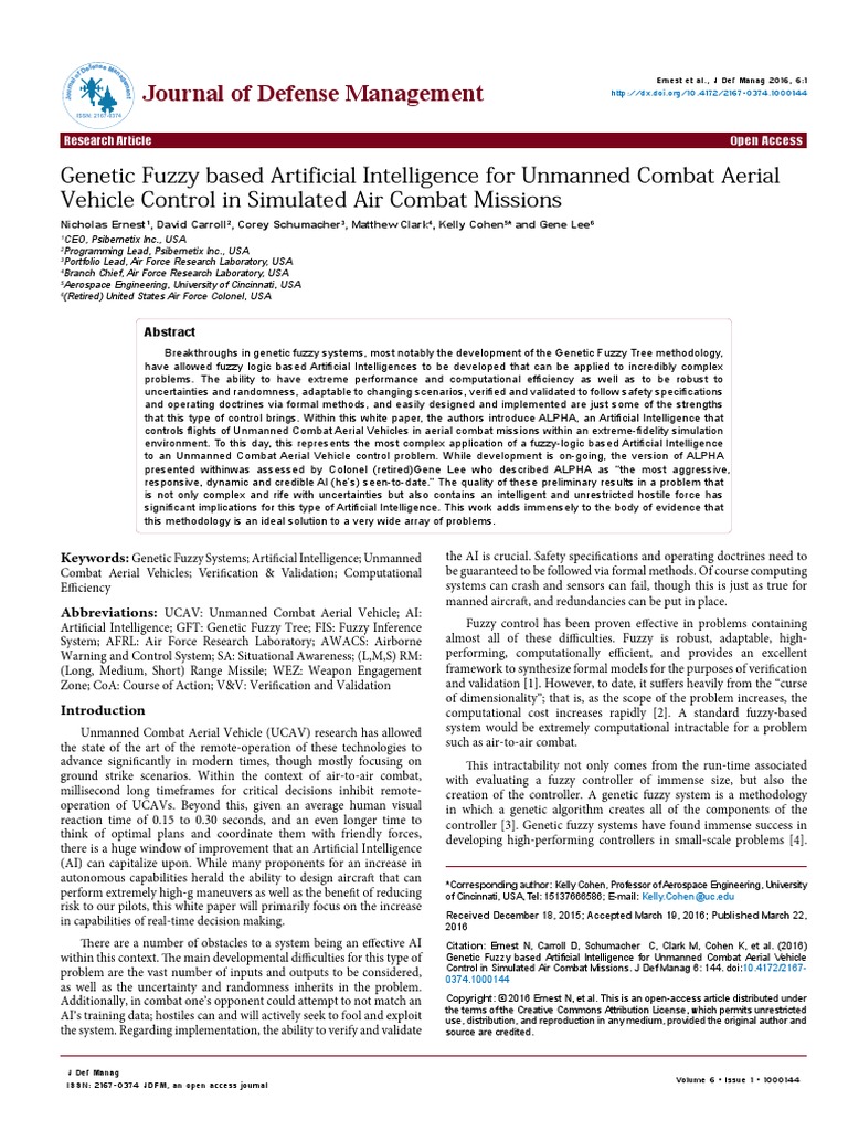 Genetic Fuzzy Based Artificial Intelligence For Unmanned Combat ...