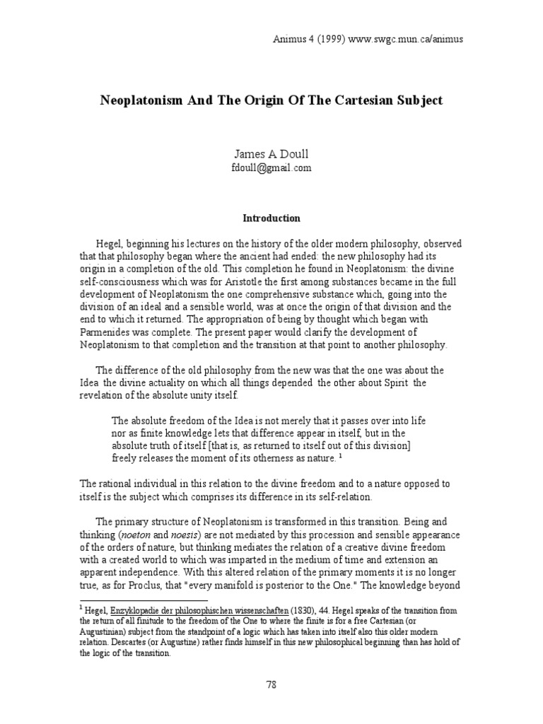 Doull NeoplatonismAndCartesianSubject | PDF | Neoplatonism | Nous