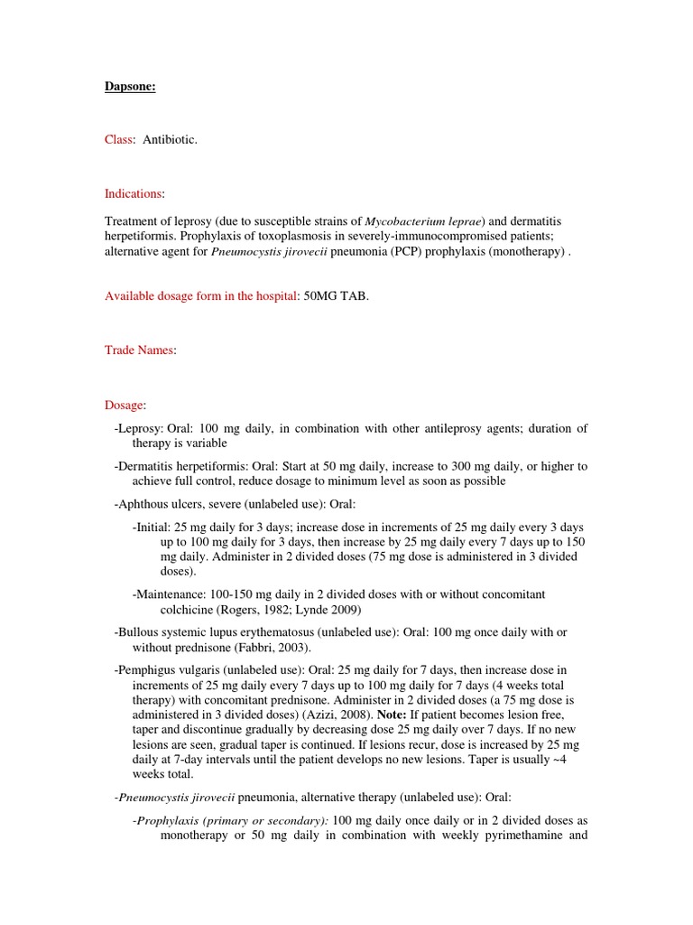 Dapsone Treatment Options | PDF | Pharmacology | Clinical Medicine
