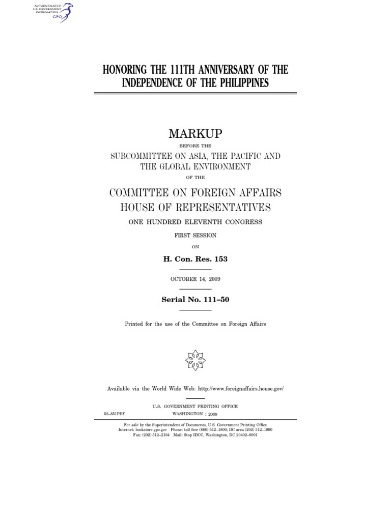 House Hearing, 111TH Congress - Honoring The 111TH Anniversary of The ...