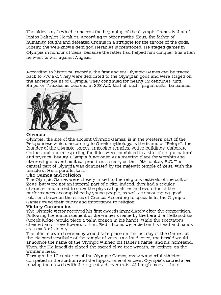 The Oldest Myth Which Concerns The Beginning of The Olympic Games Is ...