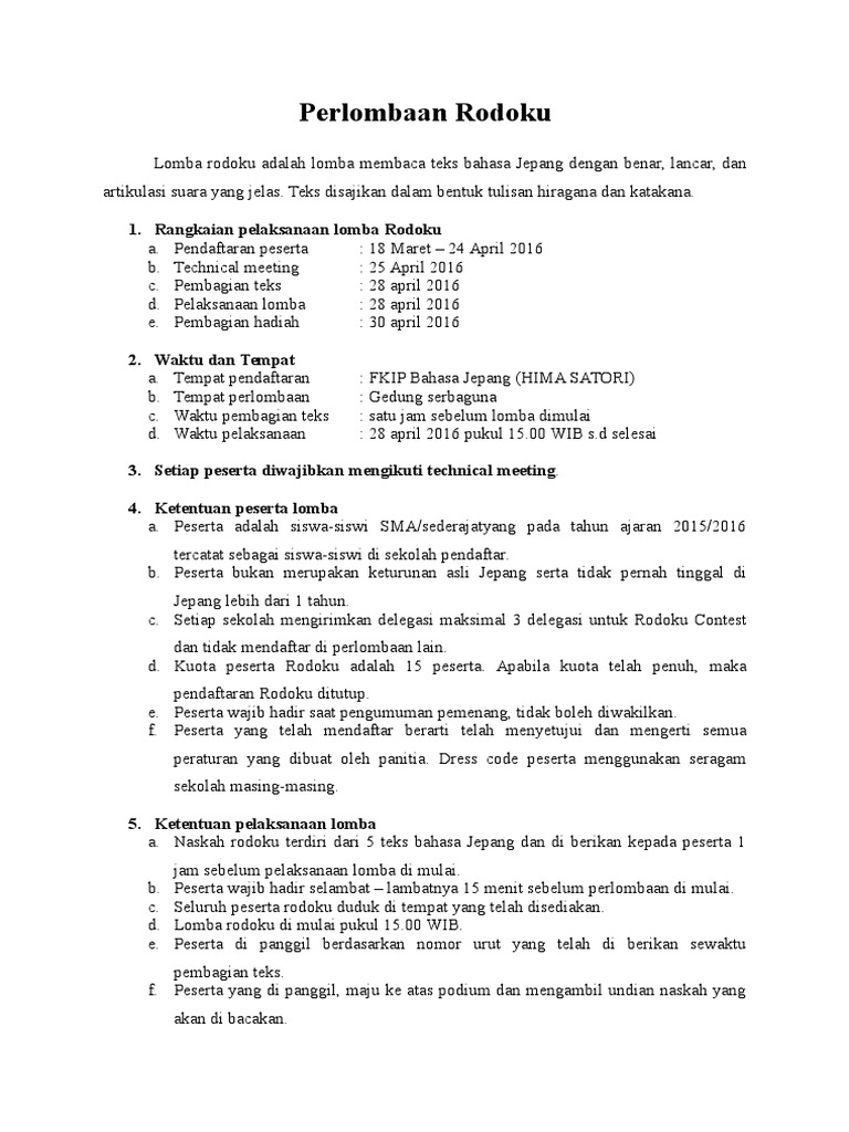 Perlombaan Rodoku | PDF | Perjalanan | Kajian Bahasa Asing