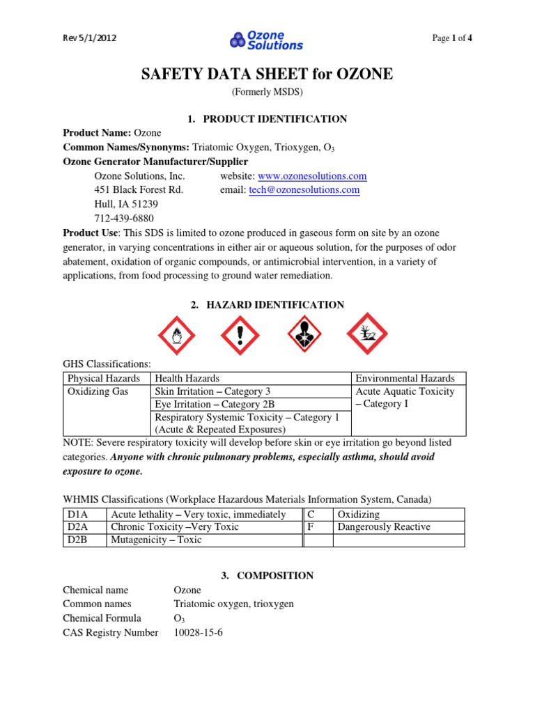 Ozone Solutions MSDS Ozone | PDF | Ozone | Toxicity