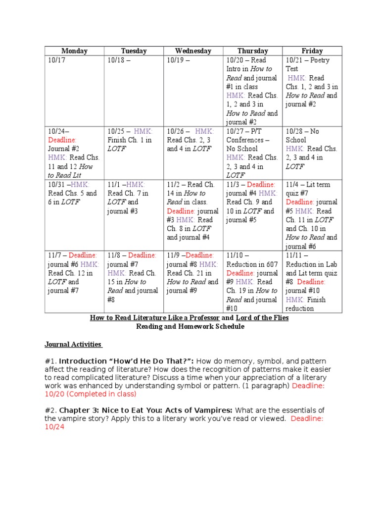 Lotf and HTRL Schedule | PDF | Paragraph