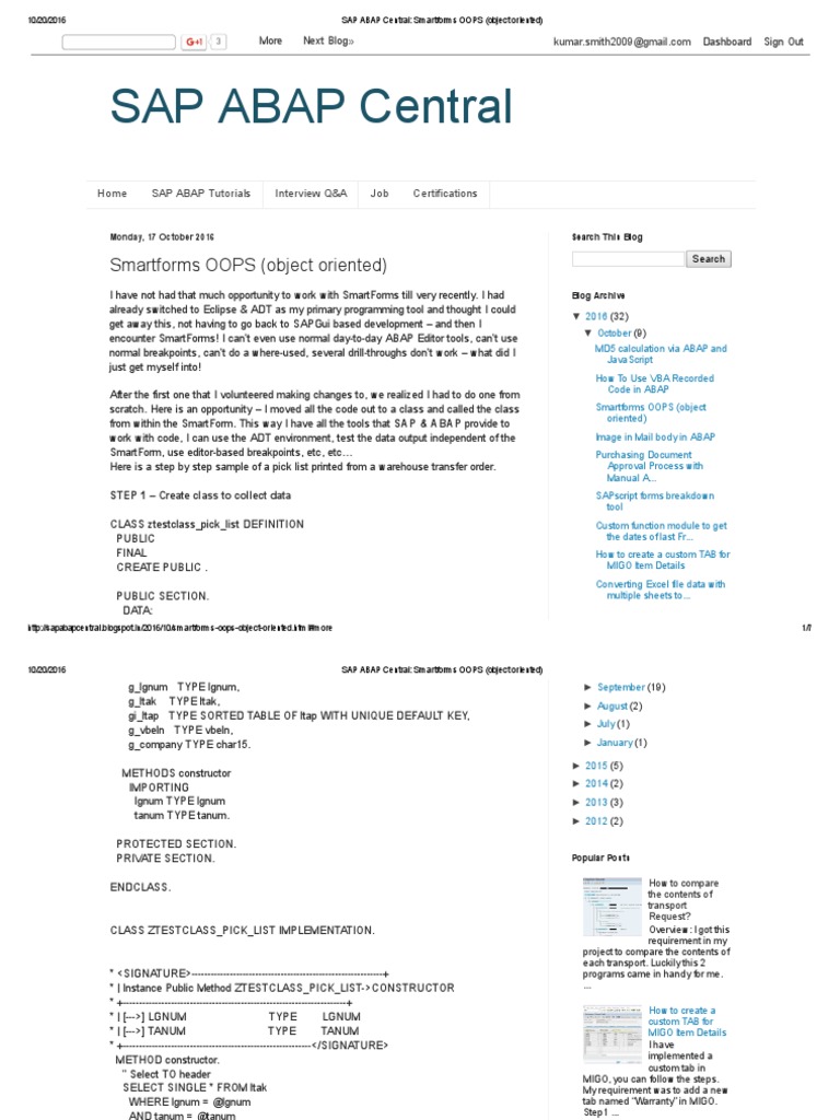 SAP ABAP Central - Smartforms OOPS (Object Oriented) | PDF | Object Oriented Programming ...