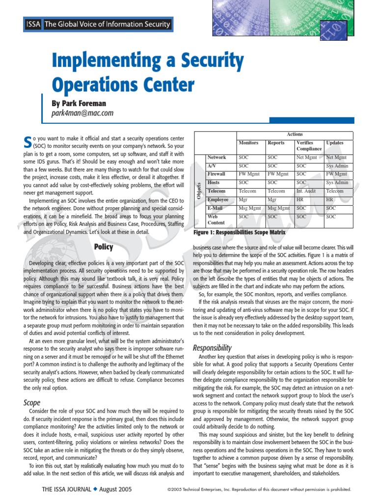 Foreman Implementing A Security Operations Center PDF | PDF ...
