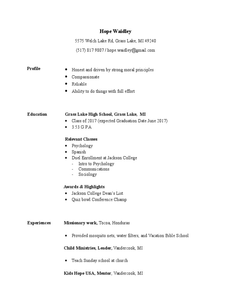 Hope Waidley: Profile | PDF