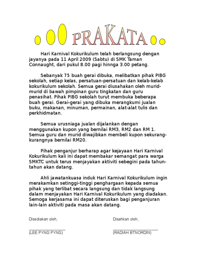 Contoh Prakata Dokumentasi Karnival | PDF | Karier & Perkembangan ...