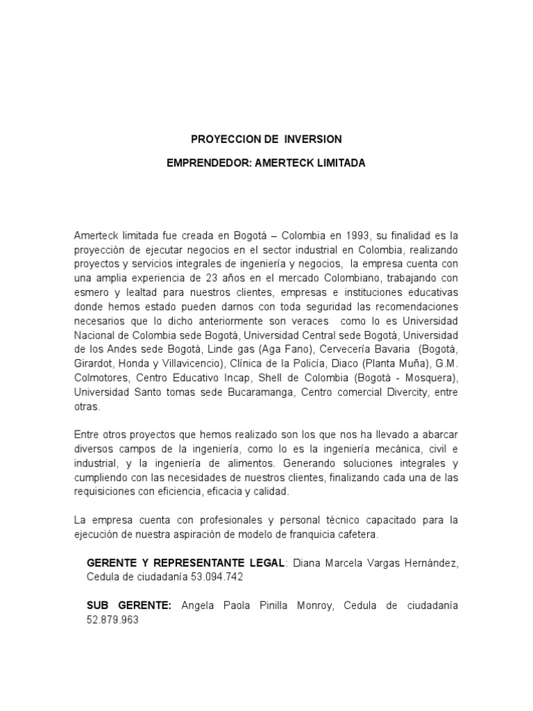 Proyeccion de Negocio Franquicias | PDF | Franquiciamiento | Colombia