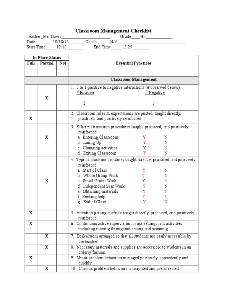 Classroom Management Checklist | PDF | Business | Self-Improvement
