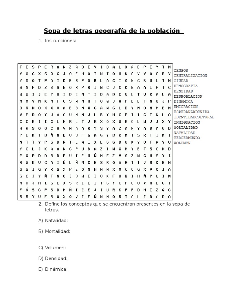Sopa de Letras Geografía de La Población 1º Medio | PDF