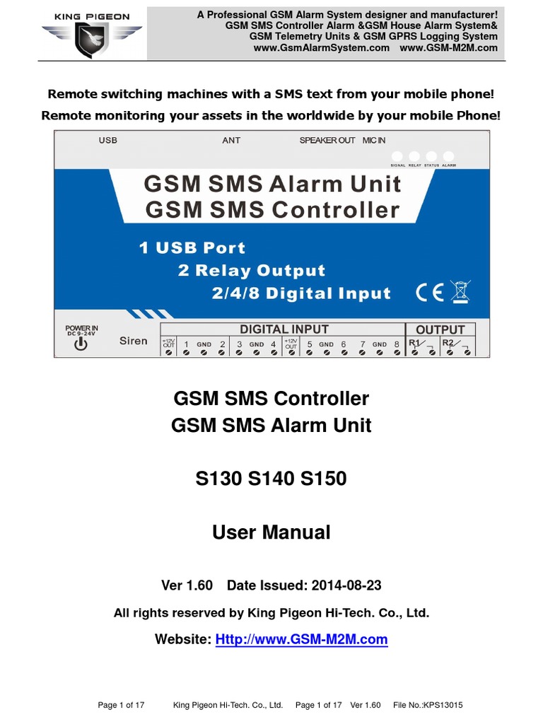 S130 - S150 GSM SMS Controller Alarm User | PDF | Short Message Service ...