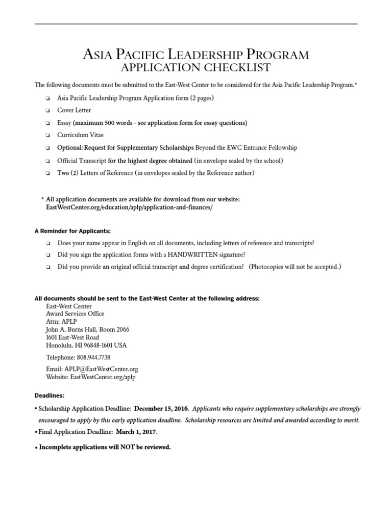 2017 APLP Application Checklist | PDF