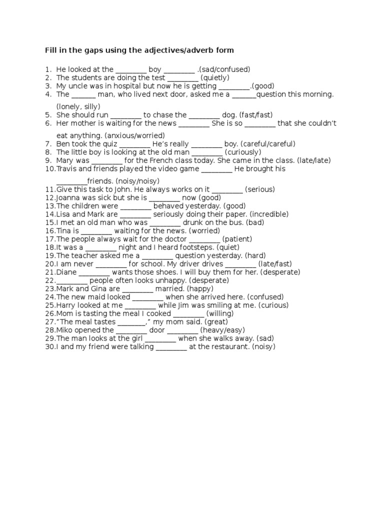 Fill in The Gaps Using The Adjectives/adverb Form | PDF