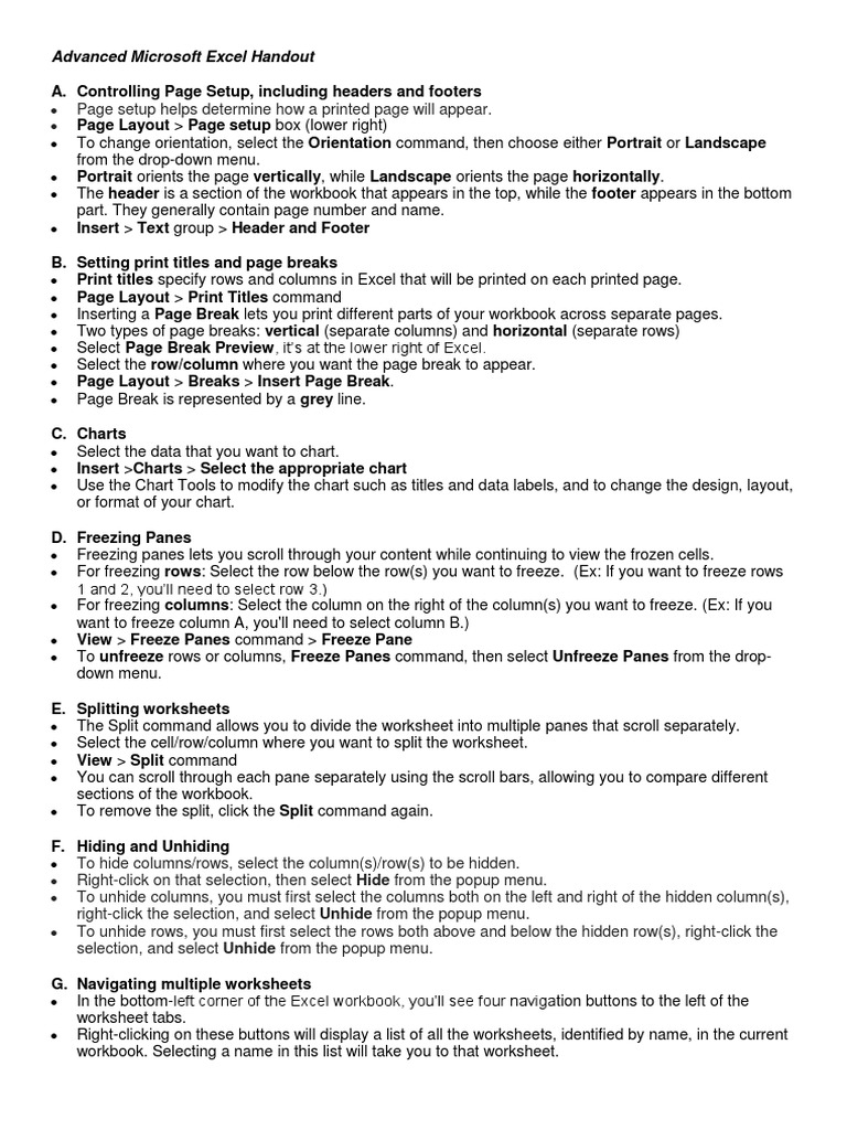 Handout 4 - Advanced Excel PDF | PDF | Page Layout | Microsoft Excel
