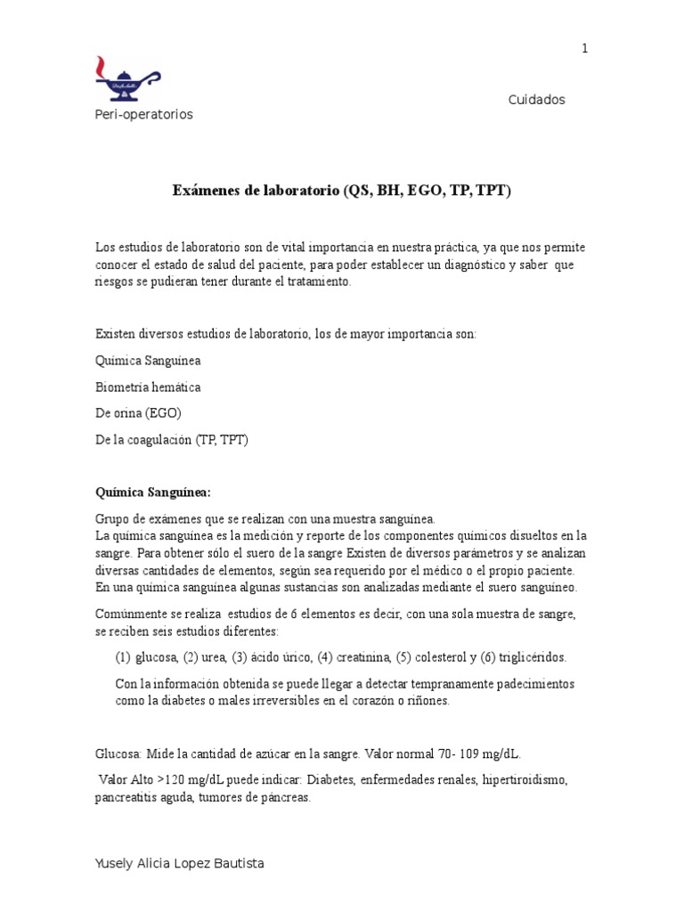 Exámenes de Laboratorio: BH, QS y EGO | PDF | Orina | Sangre