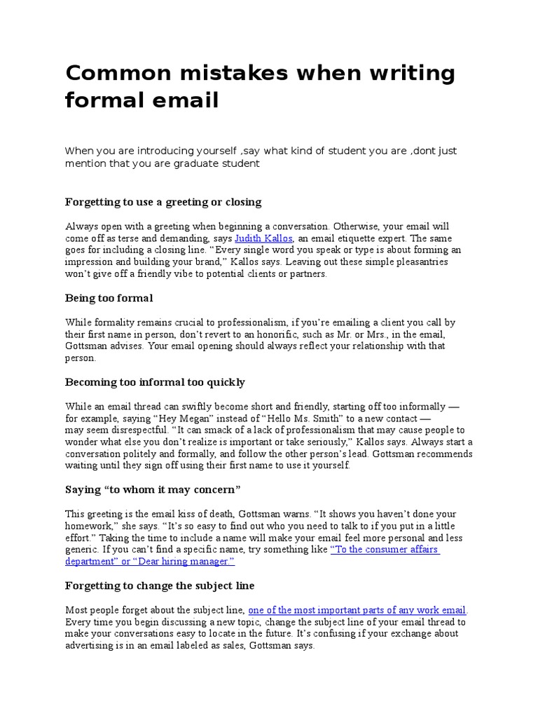 Common Mistakes When Writing Formal Email | PDF | Ellipsis | Email