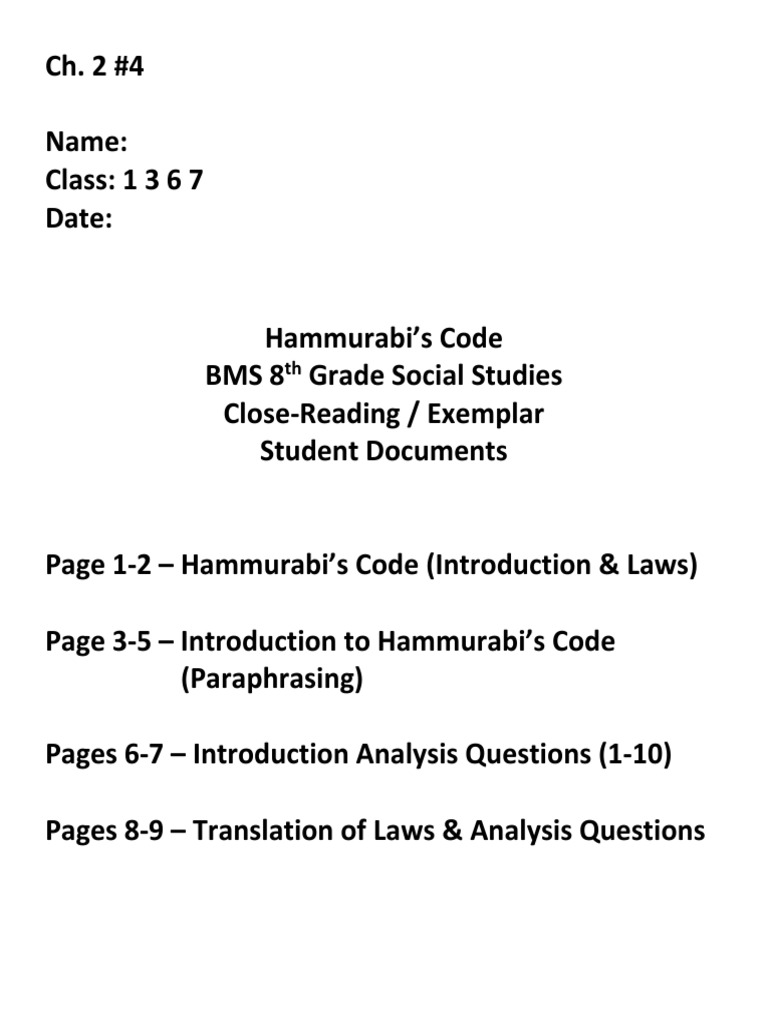 Hammurabi's Code - Close-Read - Documents | PDF